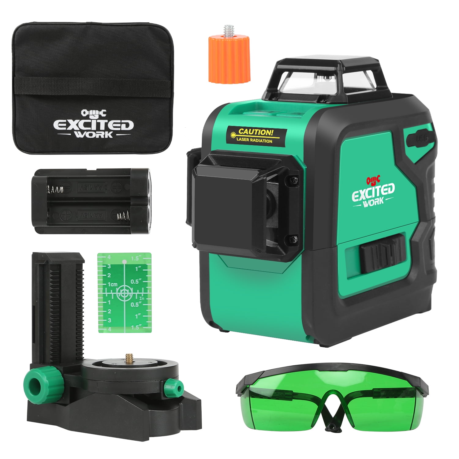 EXCITED WORK Self-Leveling Laser Level, 3x360 Green Cross Line ...