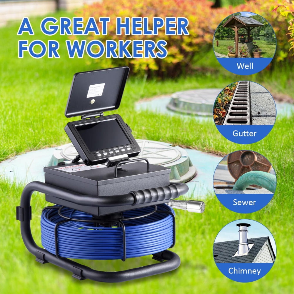 Self-Leveling Sewer Camera Kit, 100FT IP68 Waterproof Cable, DVR ...