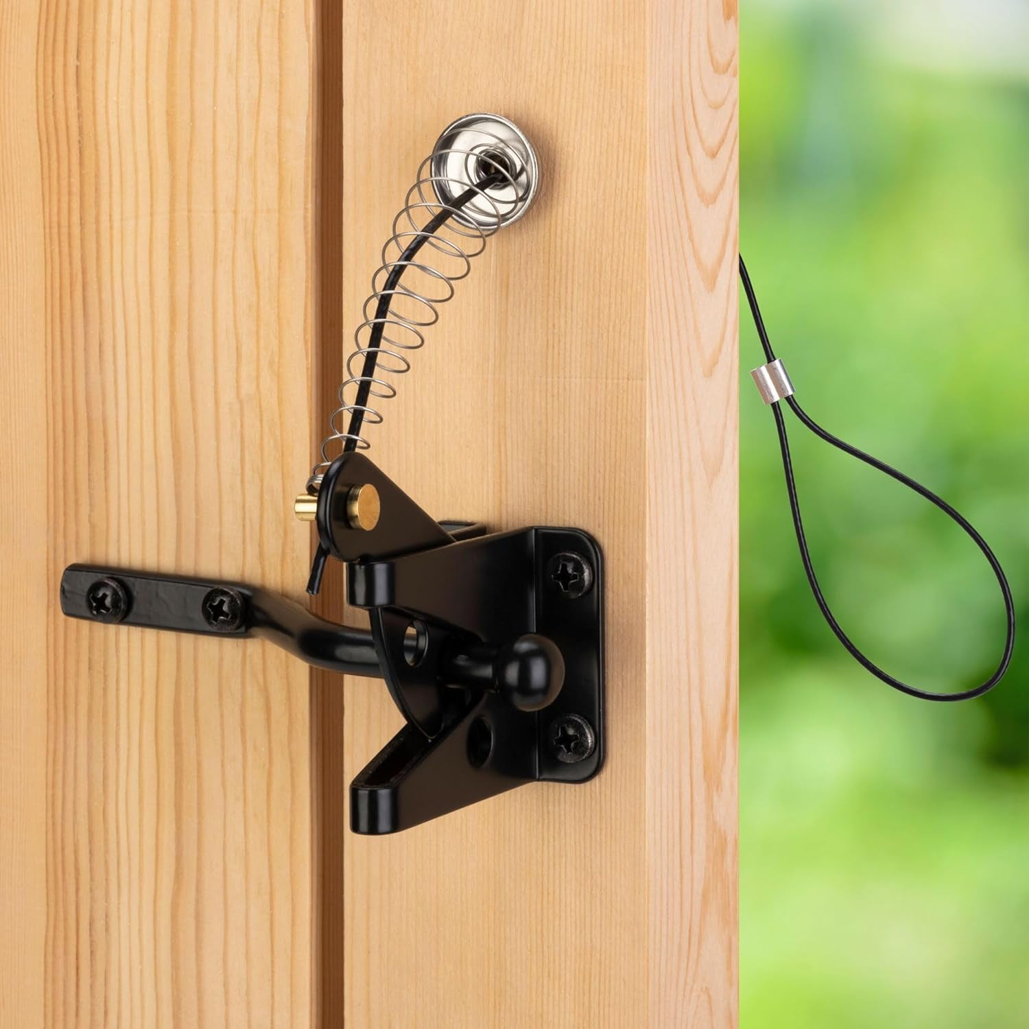 Self-Locking Gate Latch with Spring Cable Pull for Wooden Fence Gate ...