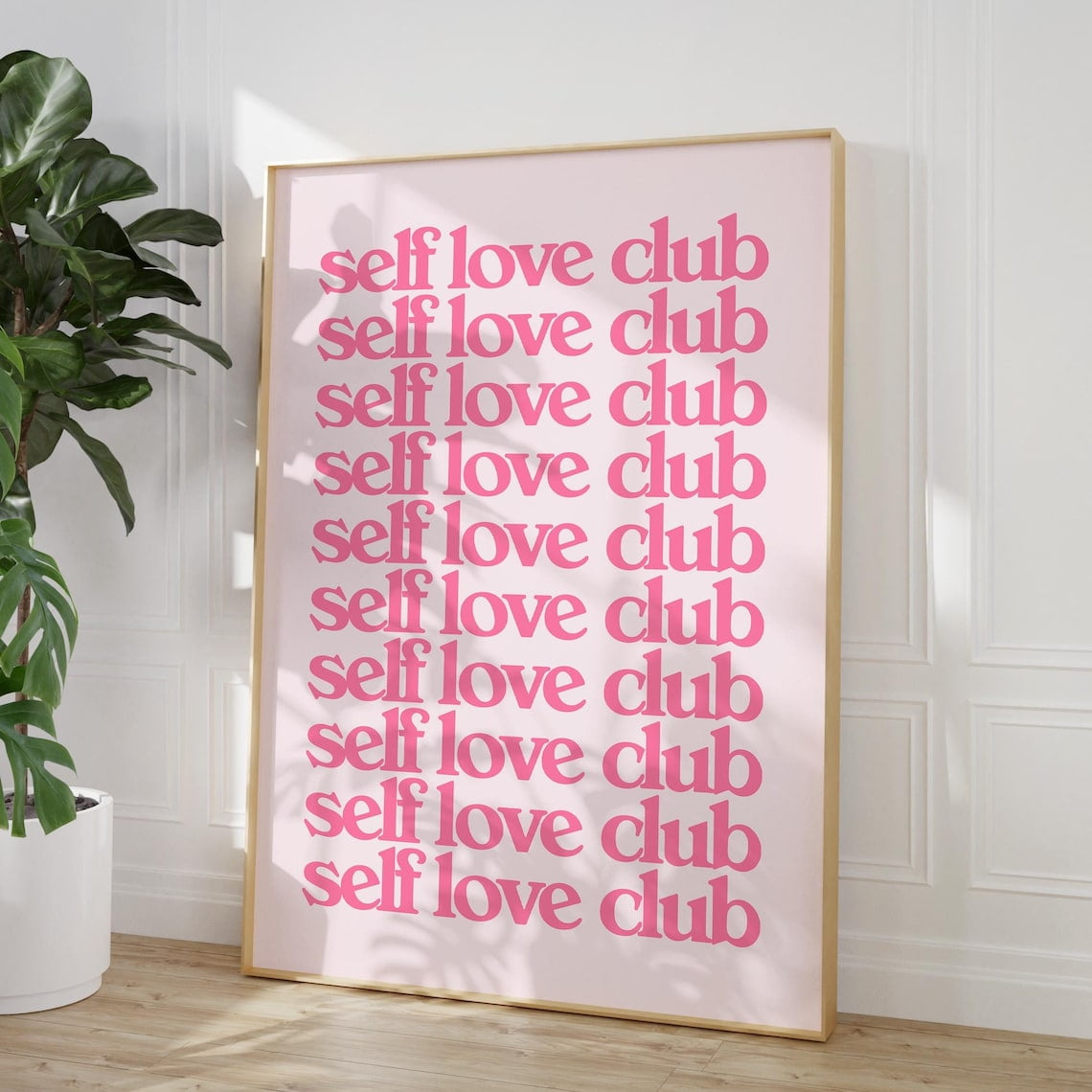 Self Love Club Pink Wall Art Print, Trendy Pink Girly Wall Art ...
