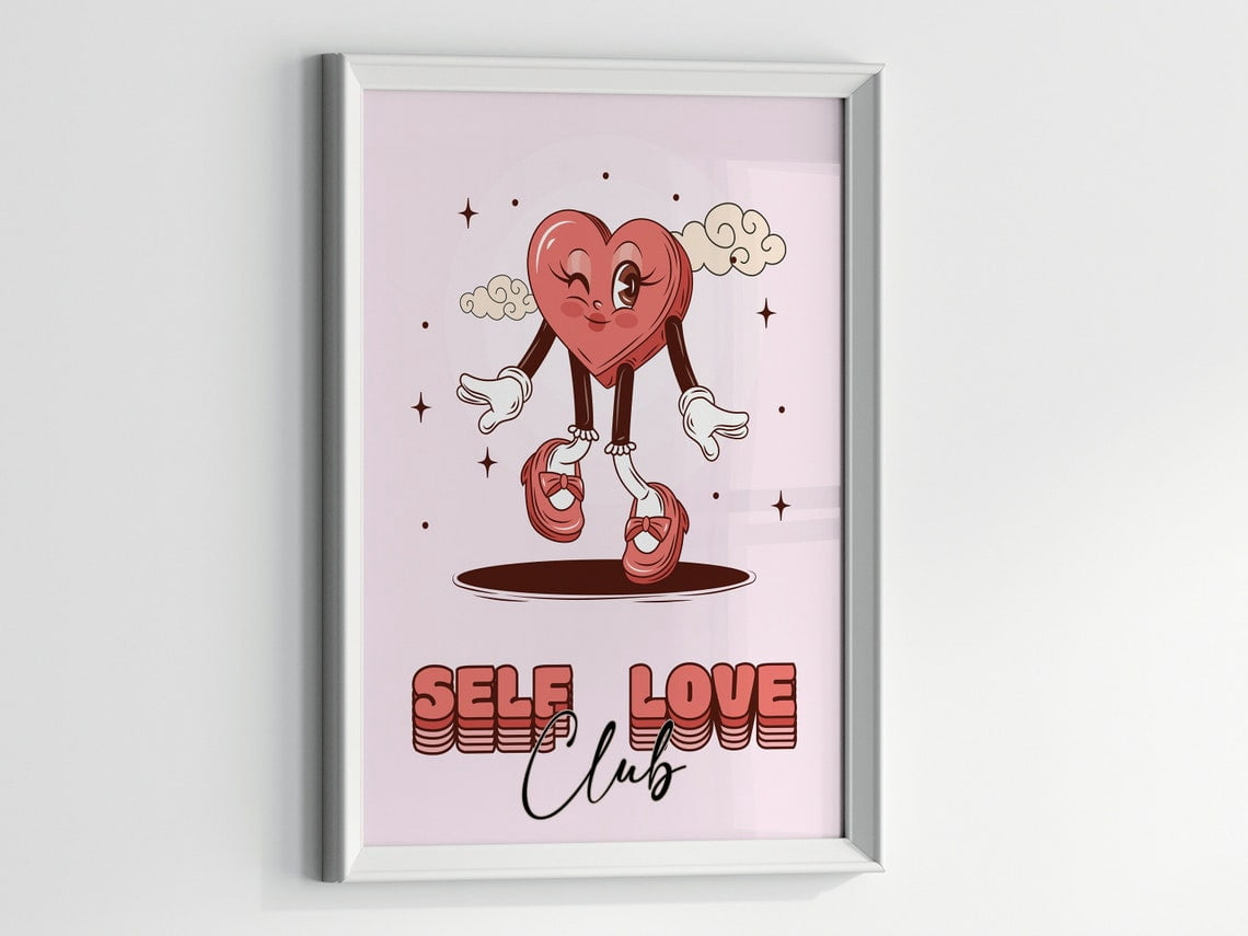 Self Love Club Retro Poster, Motivation Poster Home Office, School ...