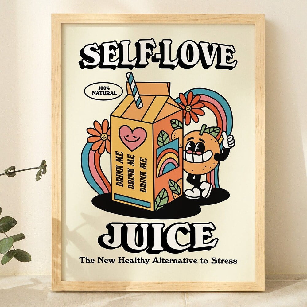 Self Love Juice Print, 70S Poster Illustration, Vintage Aesthetic ...