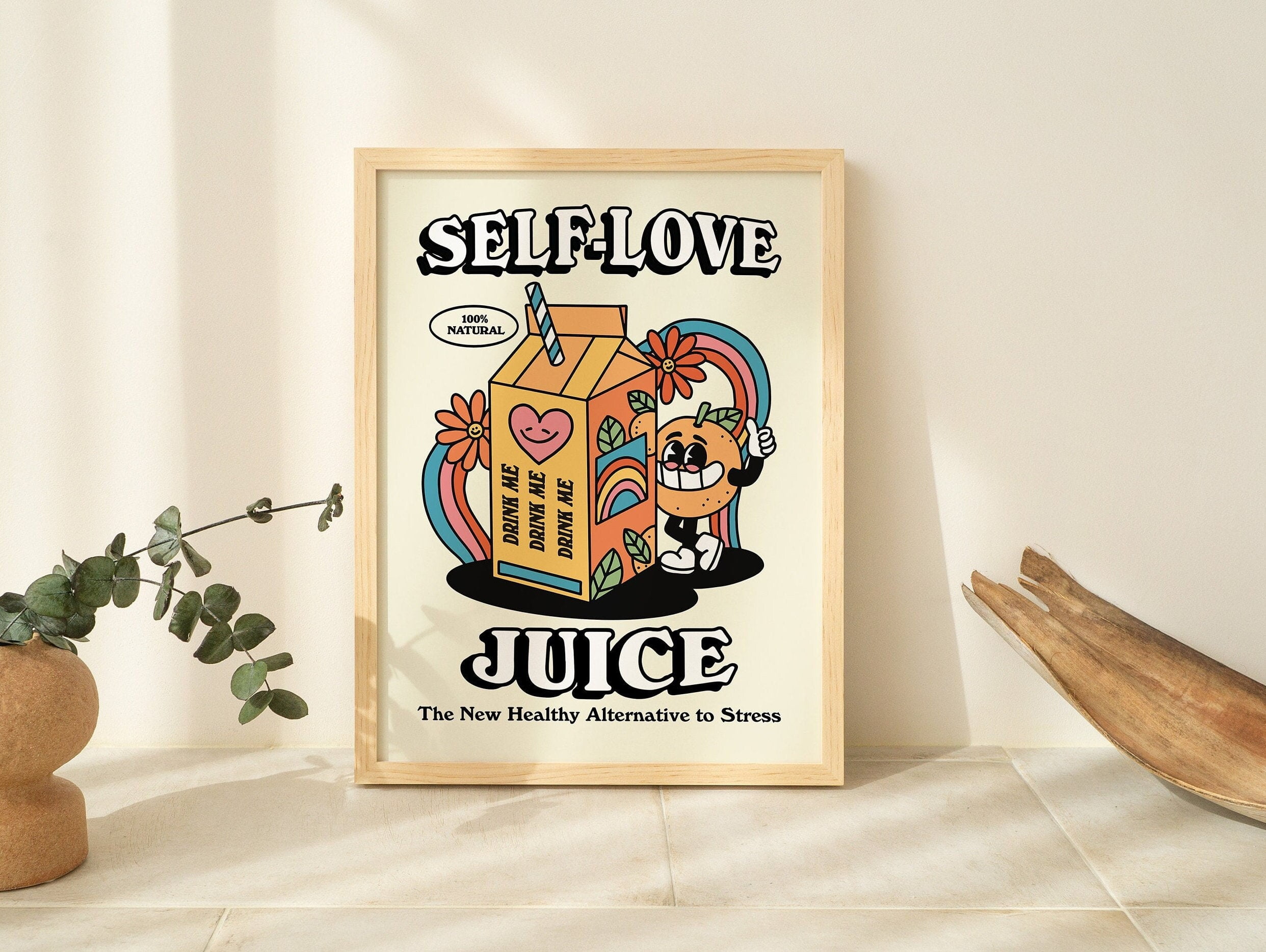 Self Love Juice Wall Print, Trendy Retro Wall Decor, Self care Large ...
