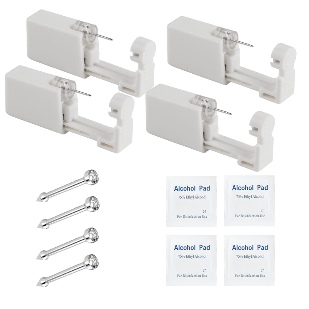 Self Piercing Nose Gun Kit with Rings, Disposable, Safety Pack of 4 ...