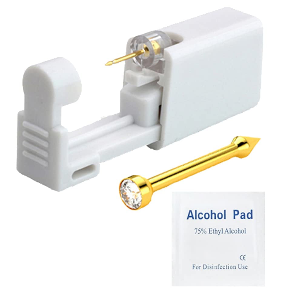Self NOSE Piercing Gun Kits inside Yellow Gold Piercing Rings ...