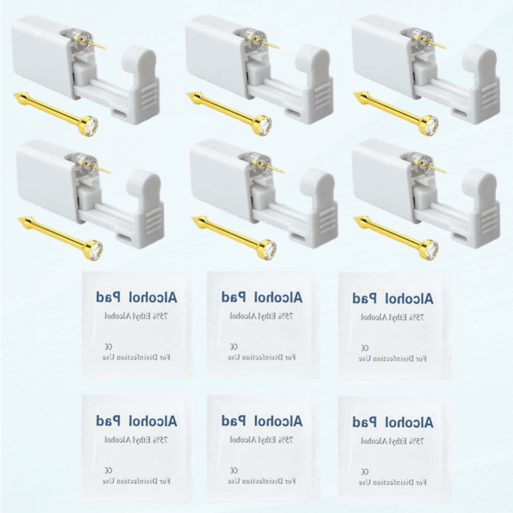 Self NOSE Piercing Gun Kits inside Yellow Gold Piercing Rings ...