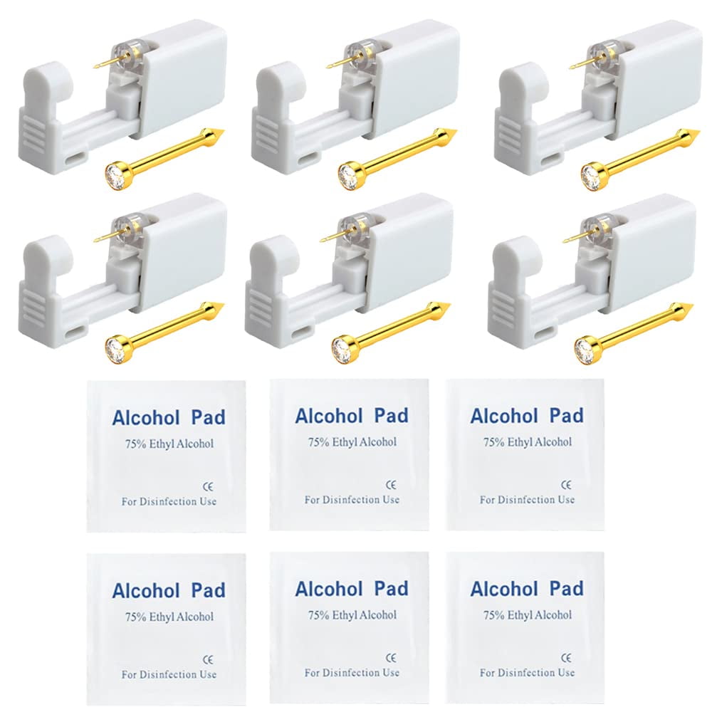 Self NOSE Piercing Gun Kits inside Yellow Gold Piercing Rings ...