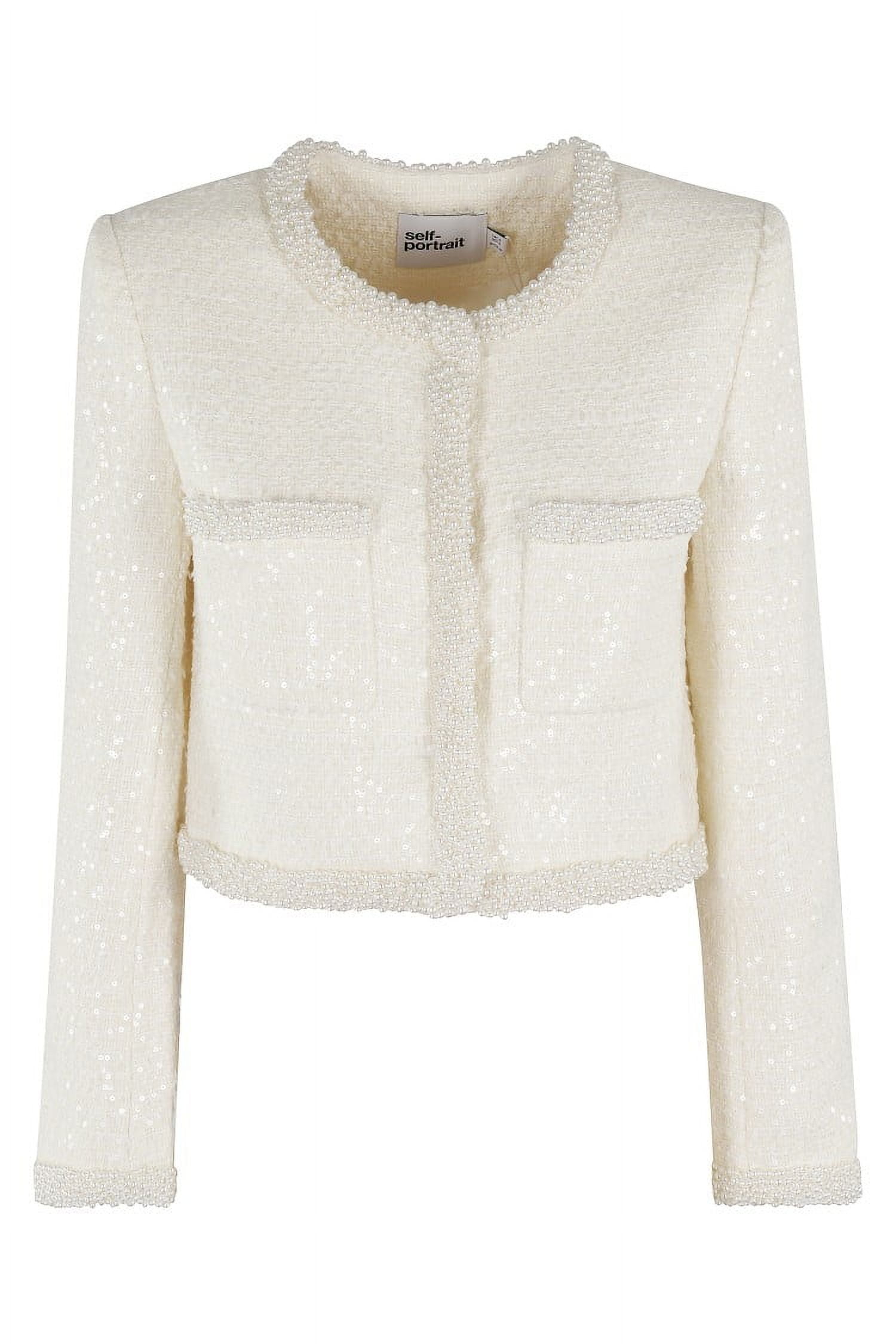 Self-Portrait Cream Boucle Pearl Trim Jacket (Women's) - Walmart.com