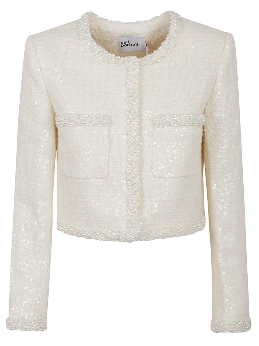 Self-Portrait Cropped Textured Jacket With Sequin Detailing (Women's ...