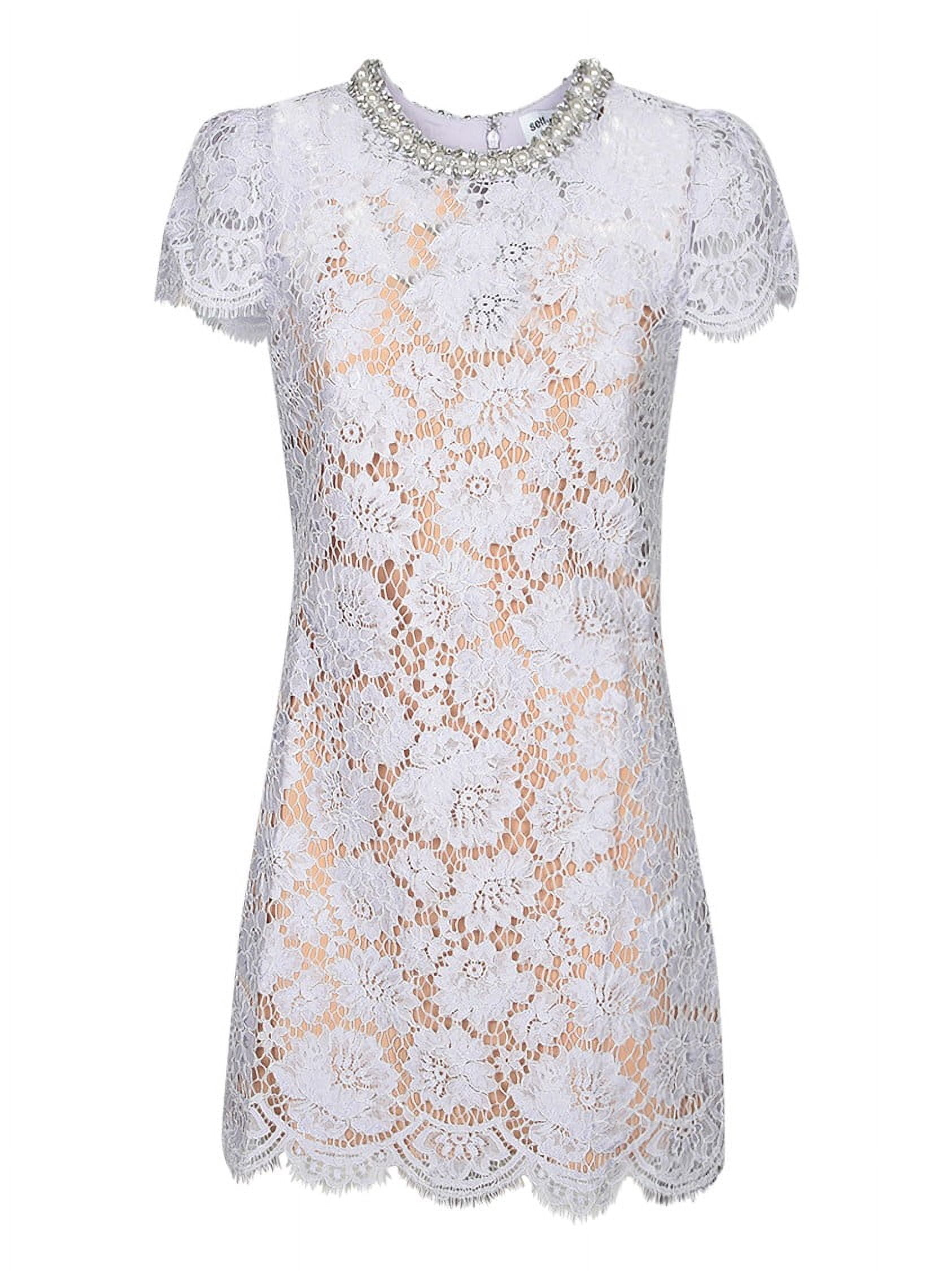 Self-Portrait Lilac Lace Mini Dress With Beaded Neckline And Fringe ...