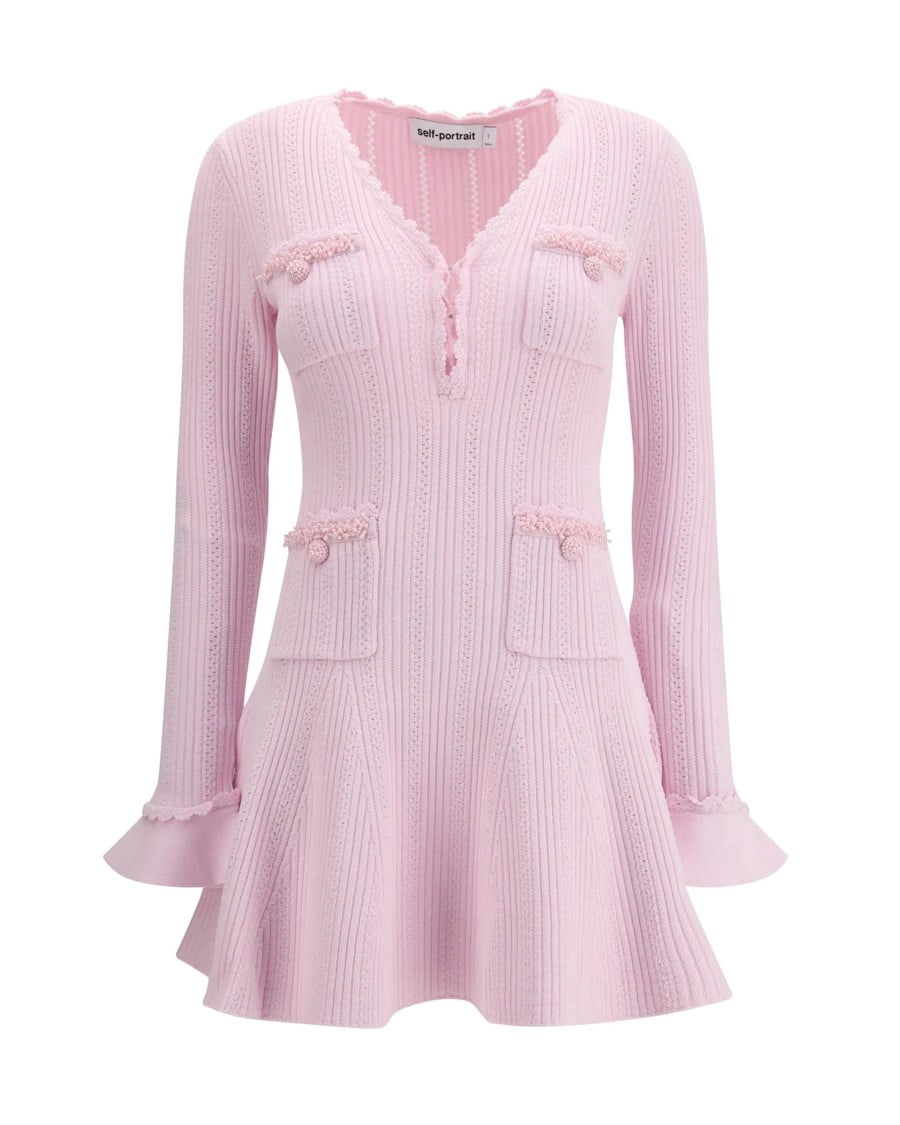Self-Portrait Pearl-Embellished Open-Knit Mini Dress (Women's ...