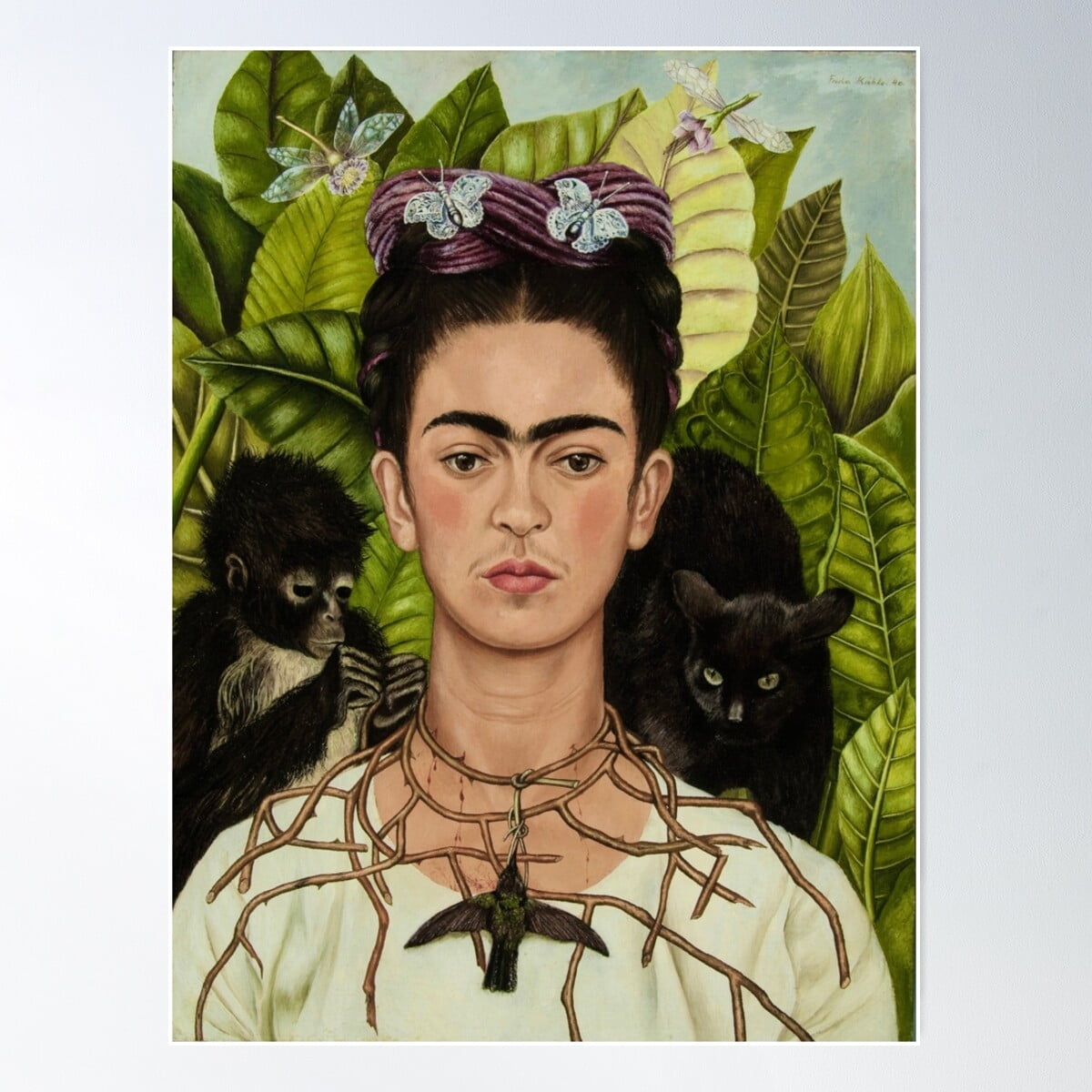Self Portrait With Necklace Of Thorns And Hummingbird By Frida Kahlo ...
