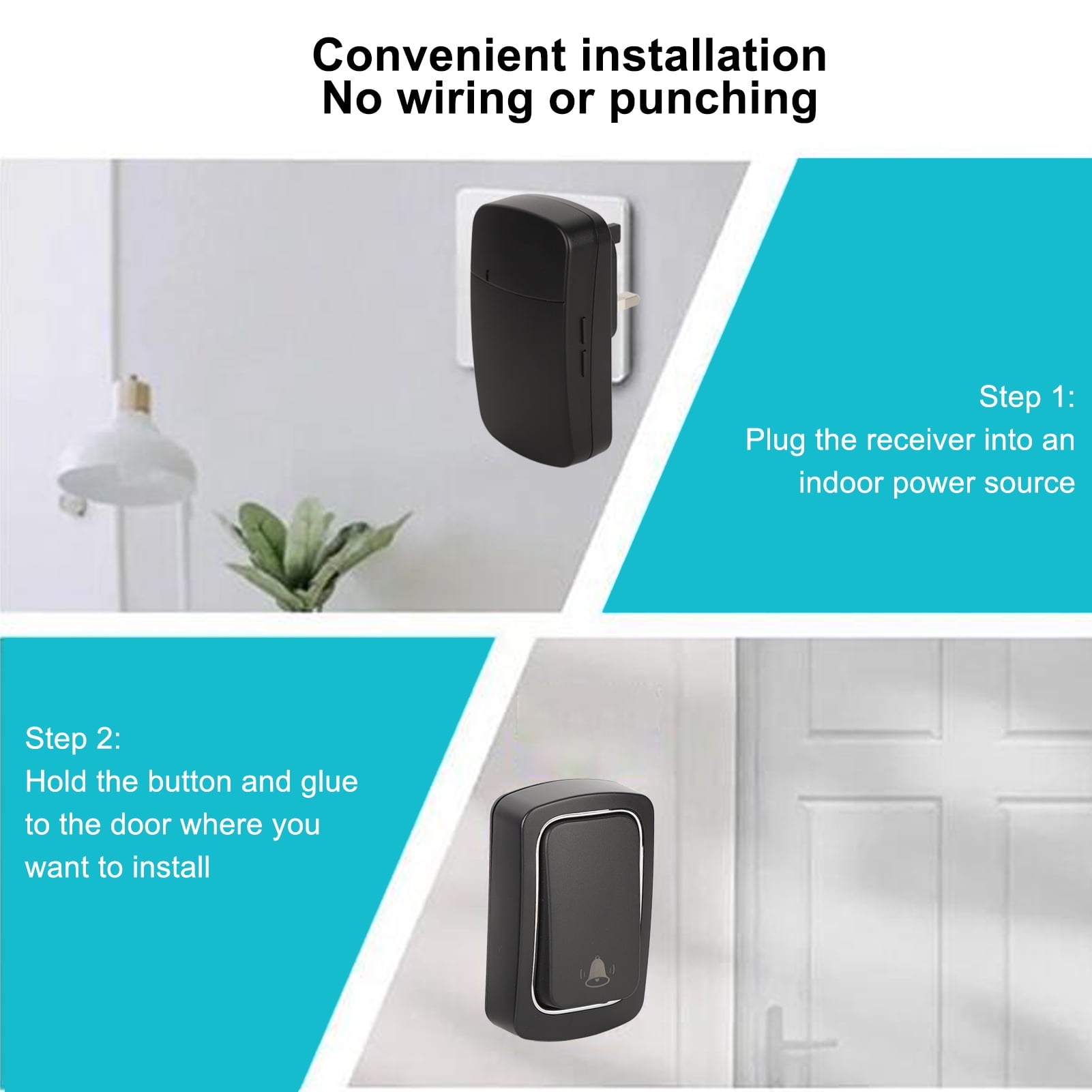 Self Powered Wireless Doorbell Outdoor Home Welcome Ding Dong Door Bell ...