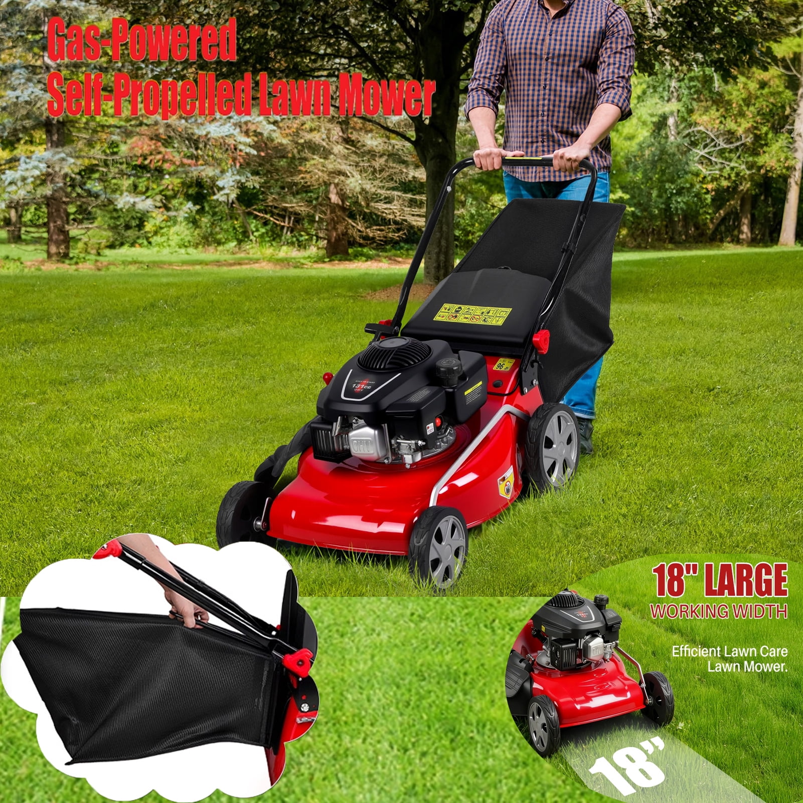 Self Propelled Lawn Mower, 131cc Gas Engine with 18-Inch Cutting Deck ...