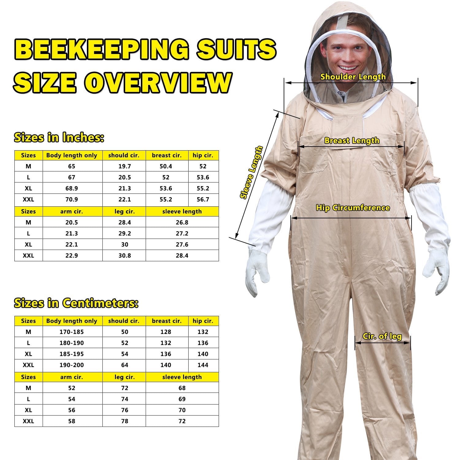 Aspectek Beekeeping Protective Suit, XXL Size, Cotton with Mesh Veil ...