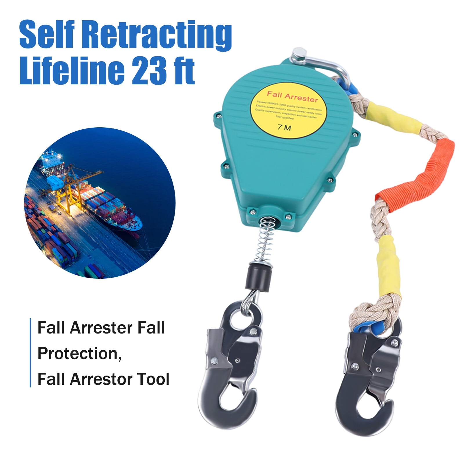 330lbs Capacity Self-Retracting Lifeline, 23ft Fall Arrester with Alloy ...
