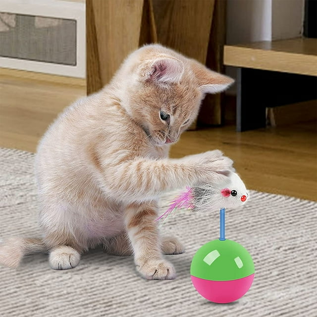 Self-Righting Cat Toy with Feather & Bell, Interactive Tumbler Kicker ...