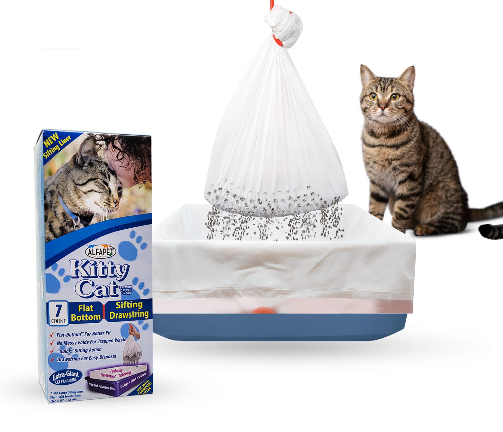 Self Sifting Kitty Litter Box Liners, Set of Flat Base Disposable Cat Waste Tray Bags for Pet ...