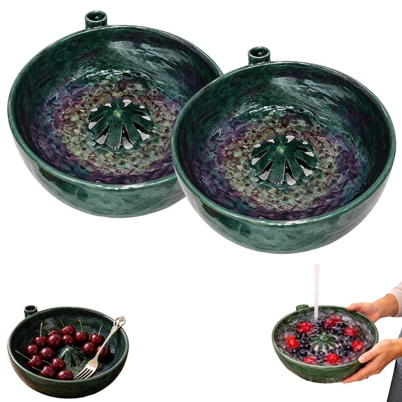 Self-Spinning Berry Washing Bowl, Ceramic Fruit Washer Colander with ...