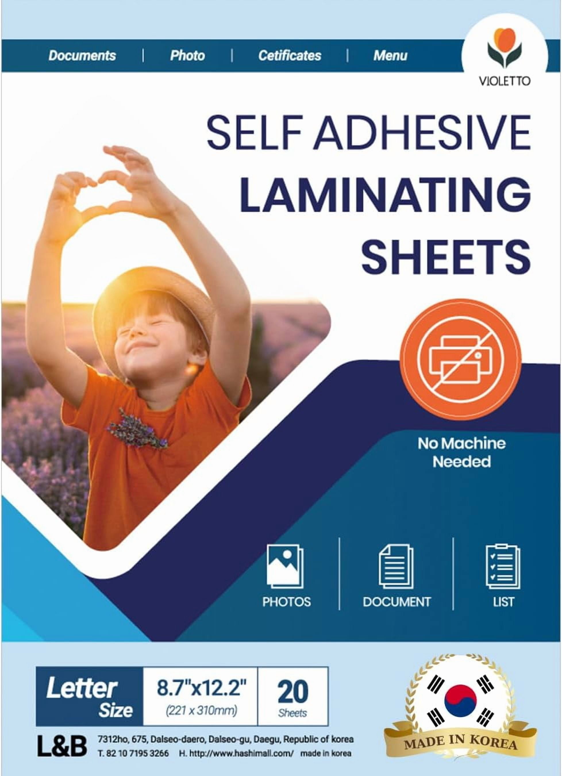 Self Stick Laminating Sheets 8.7 x 12.2 Inches, 4mil, Pack of 20, No ...