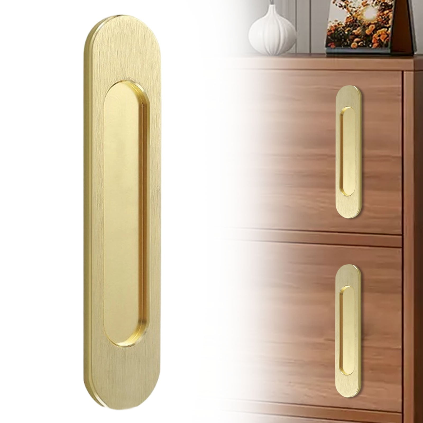 Self-Stick Oval Sliding Door Pulls, 1pcs Matte Black Aluminum Alloy ...