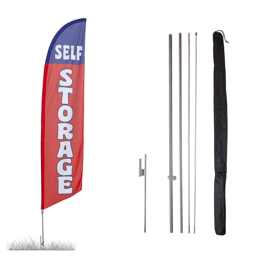 Self Storage Feather Flag Kit - 13.5ft Swooper Flag with Pole Sets and ...