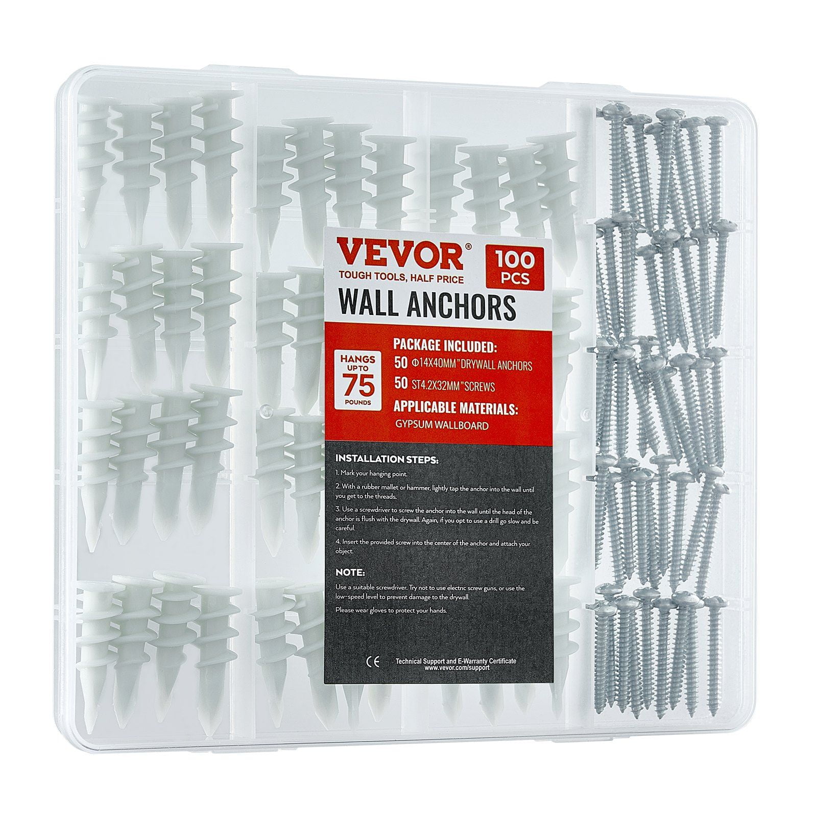 Self-Tapping Drywall Anchors Kit, 100PCS (50 Sets) with Screws - Ideal ...