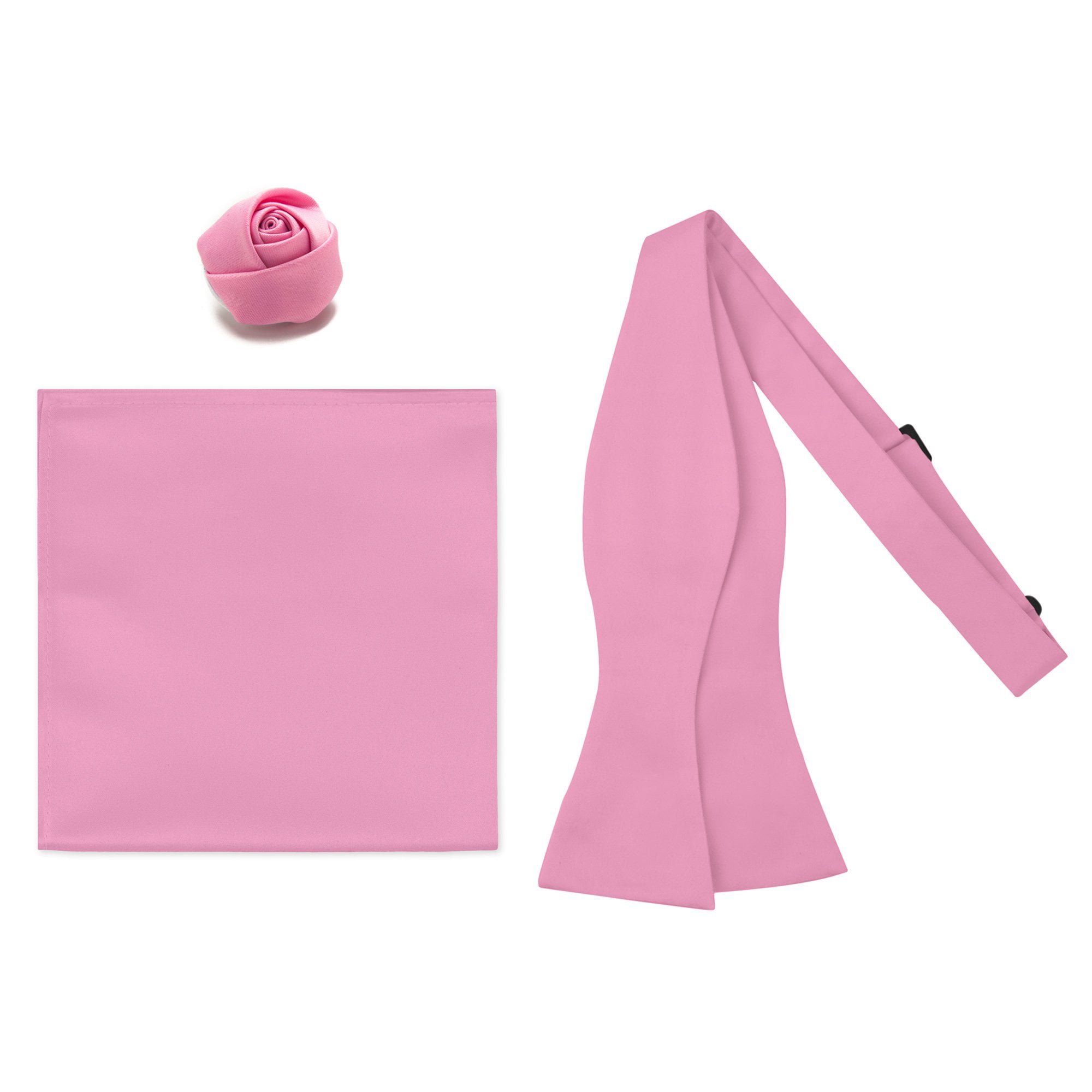 Self Tie Bowtie Hanky Rose Lapel Flower 3 pc Set- Carnation Pink ...
