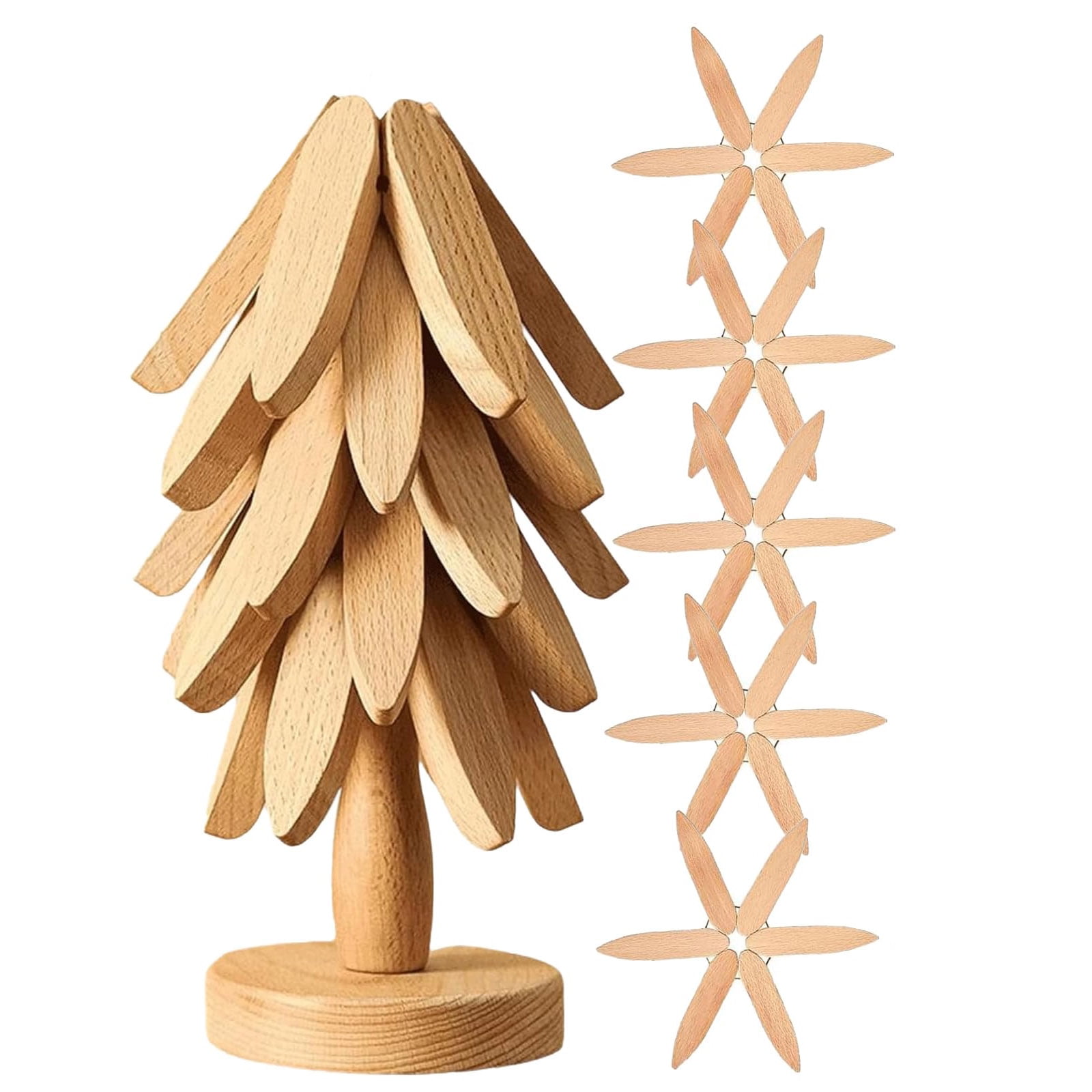 Self-Unfolding Wooden Trivet Set with Display Stand - Gravity-Activated ...