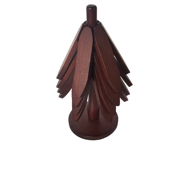 Self-Unfolding Wooden Trivet Set with Display Stand - Gravity-Activated ...