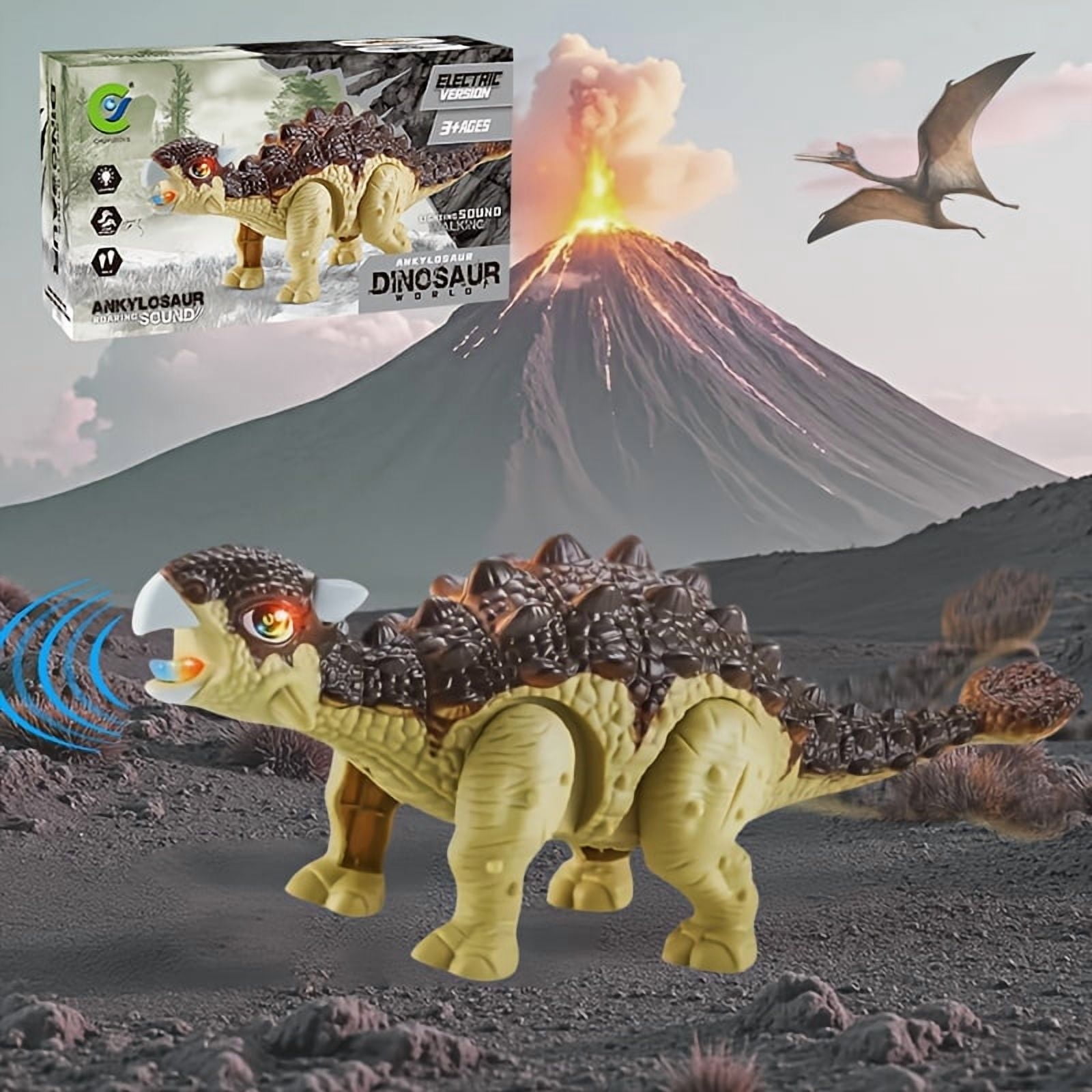 Self-Walking Ankylosaurus Dinosaur Robot with Glowing Lights and ...