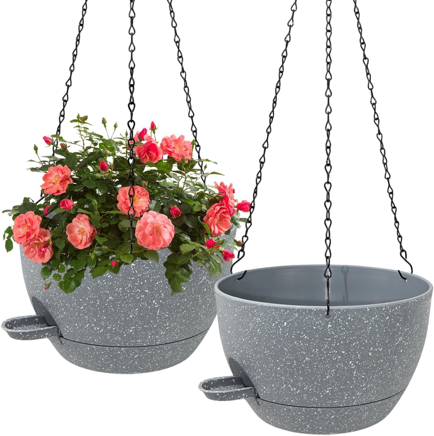 Self Watering Hanging Planters, 2 Pack 10'' Plastic Pots with Drainage ...