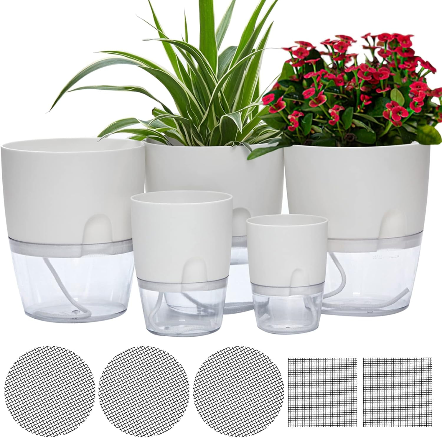 Self-Watering Plant Pots for Indoor Plants, 5 Pack (6/4.1/3.2 Inch ...