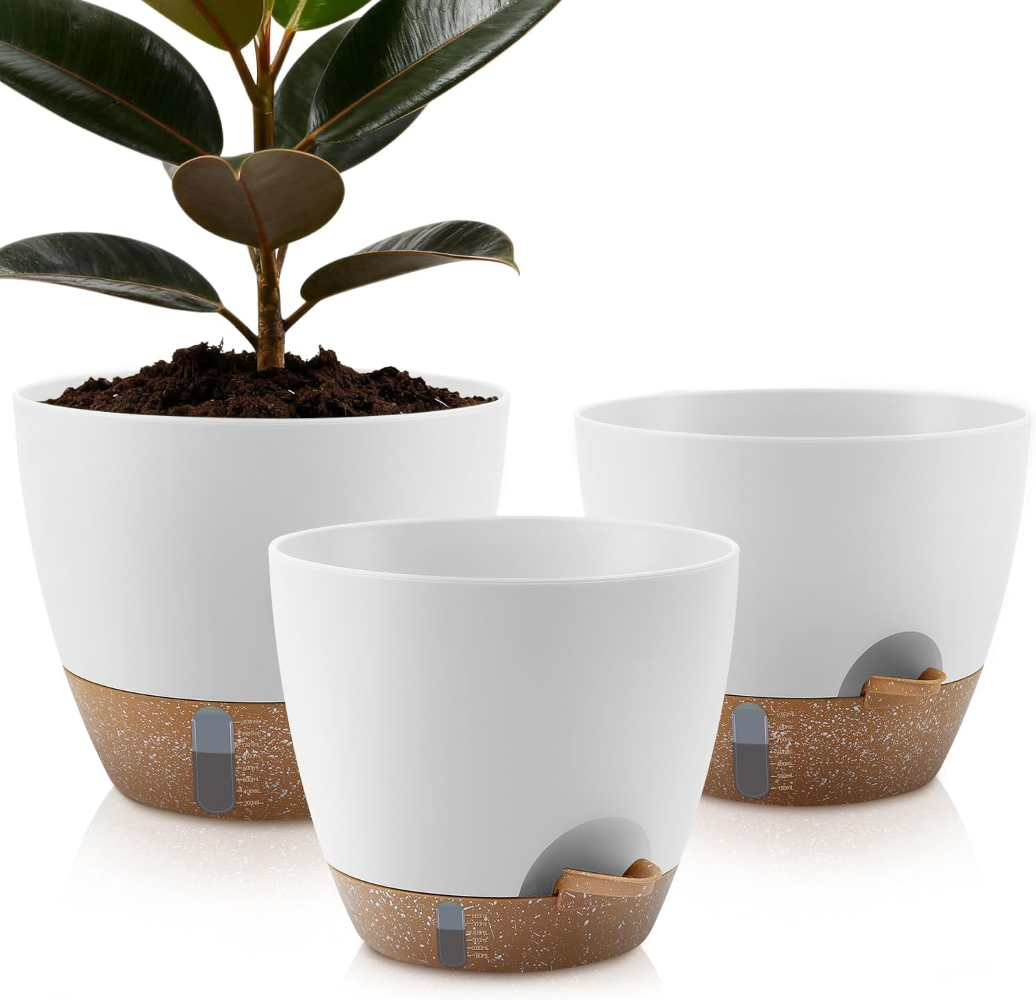 Self-Watering Plant Pots with Water Level Indicator, Drainage Holes ...