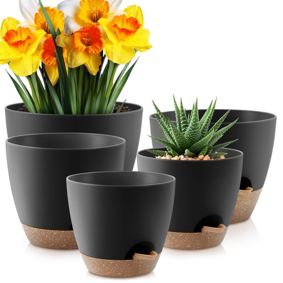Self Watering Plant Pots with Drainage Holes and Saucers Indoor Outdoor ...