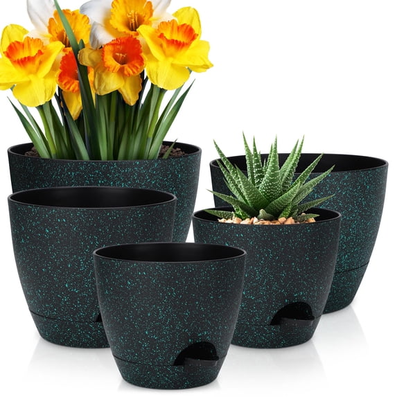 Self Watering Plant Pots with Drainage Holes and Saucers Indoor Outdoor ...