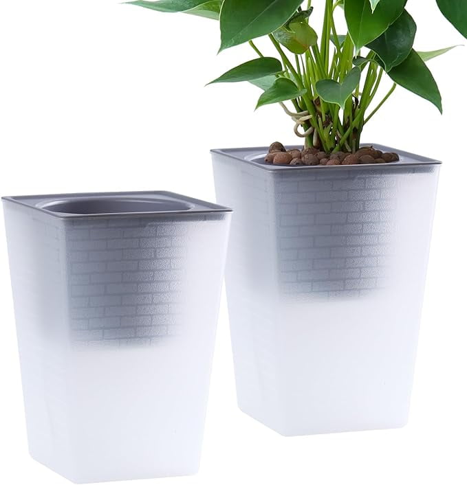 Self Watering Planter 2 Pieces 6 Inch, Plastic Flower Pots with Inner ...