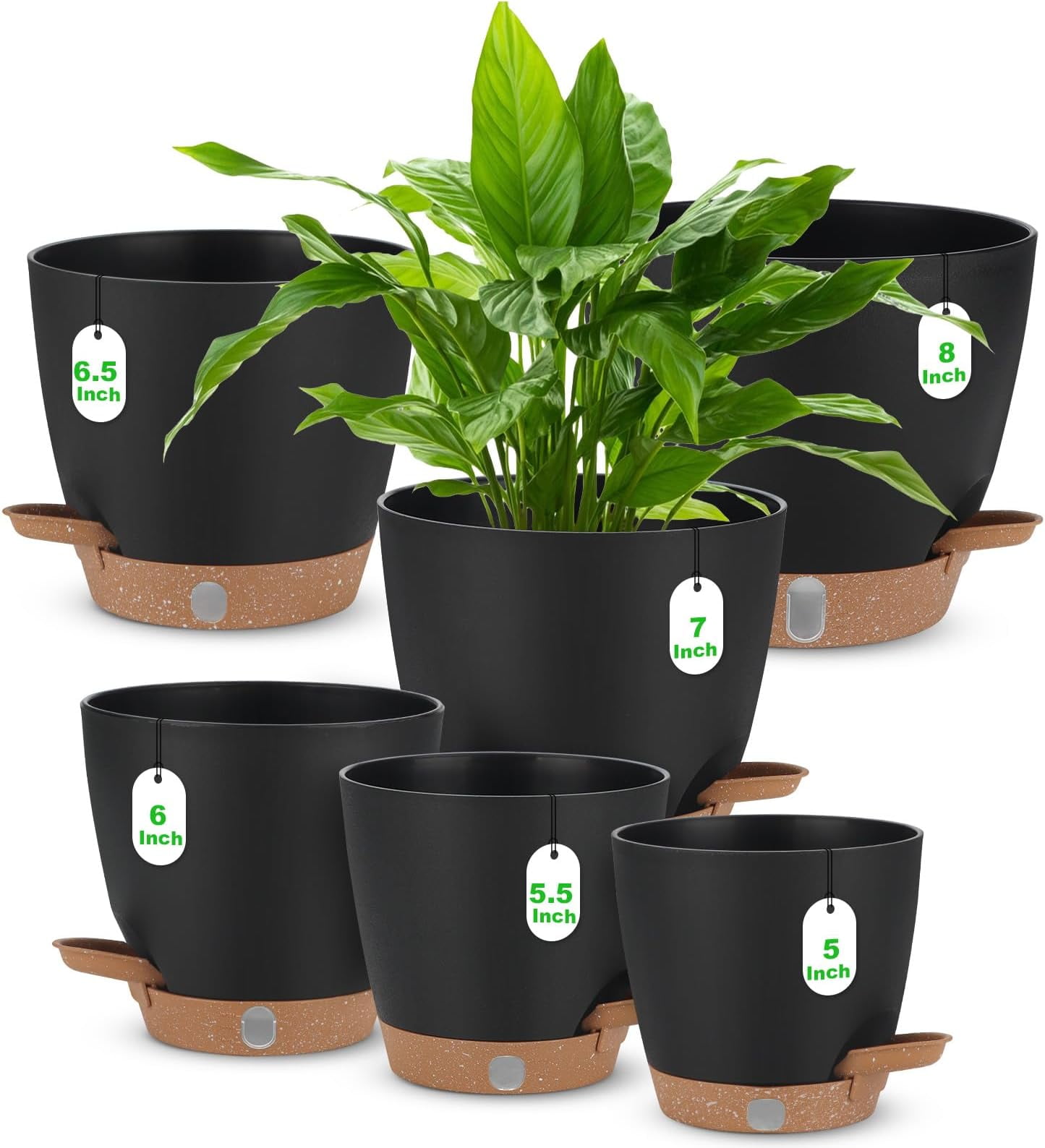 Self Watering Planter Set with Visual Water Level, 6Pack Small Pot with ...