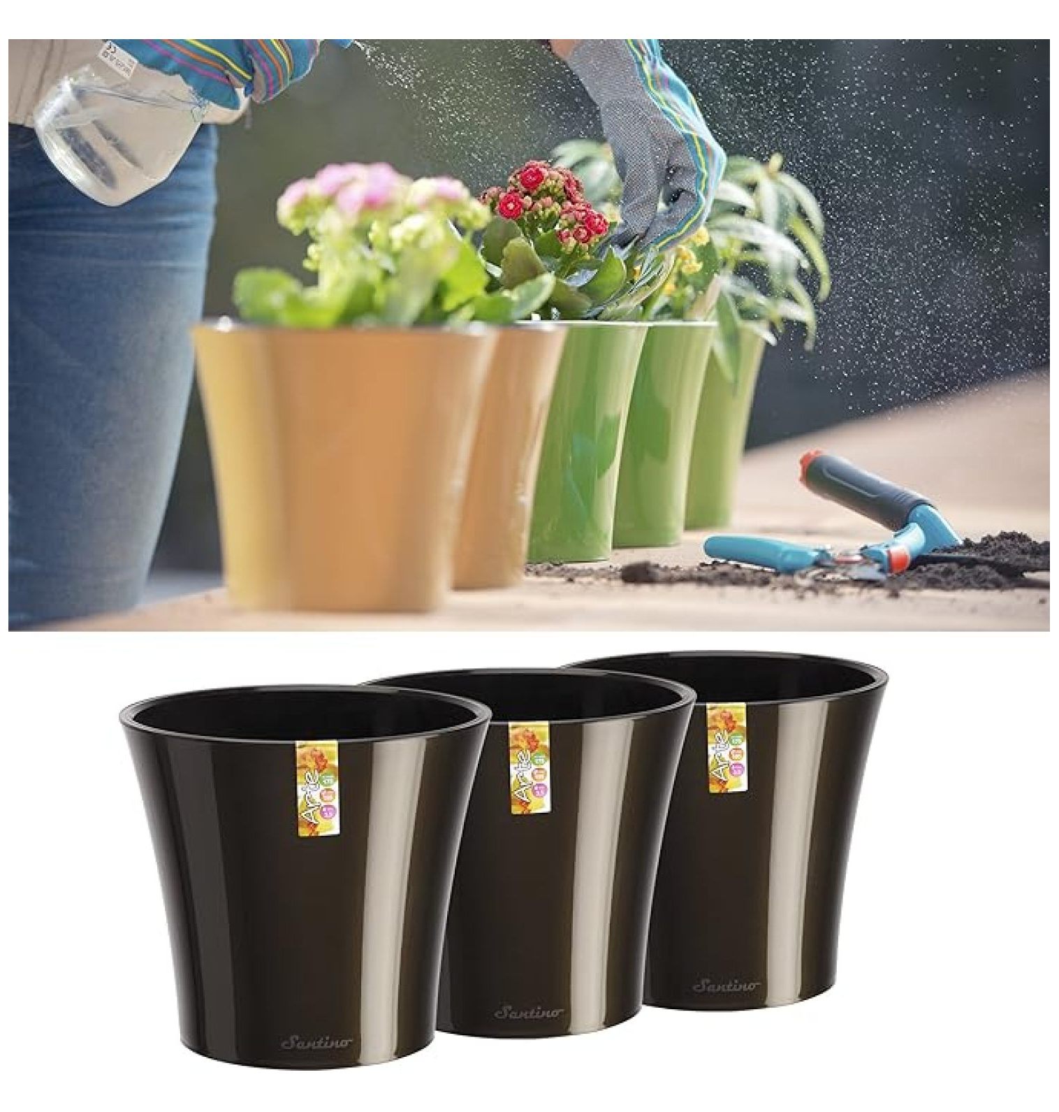 , Self Watering Planters Arte 6.5 Inch Black-/Black, Indoor Flower Pots ...