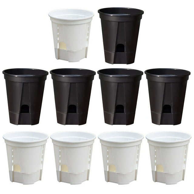 Self-Watering Plastic Garden Pots - 10 Pack with Drainage & Modern ...