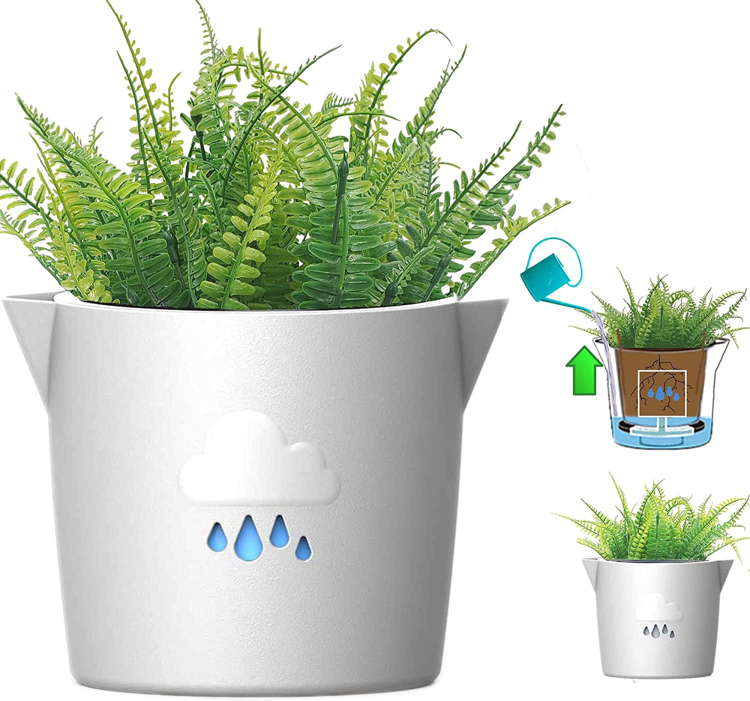 Self Watering Pot for Indoor Outdoor Use, Animated Cloud Water Level ...
