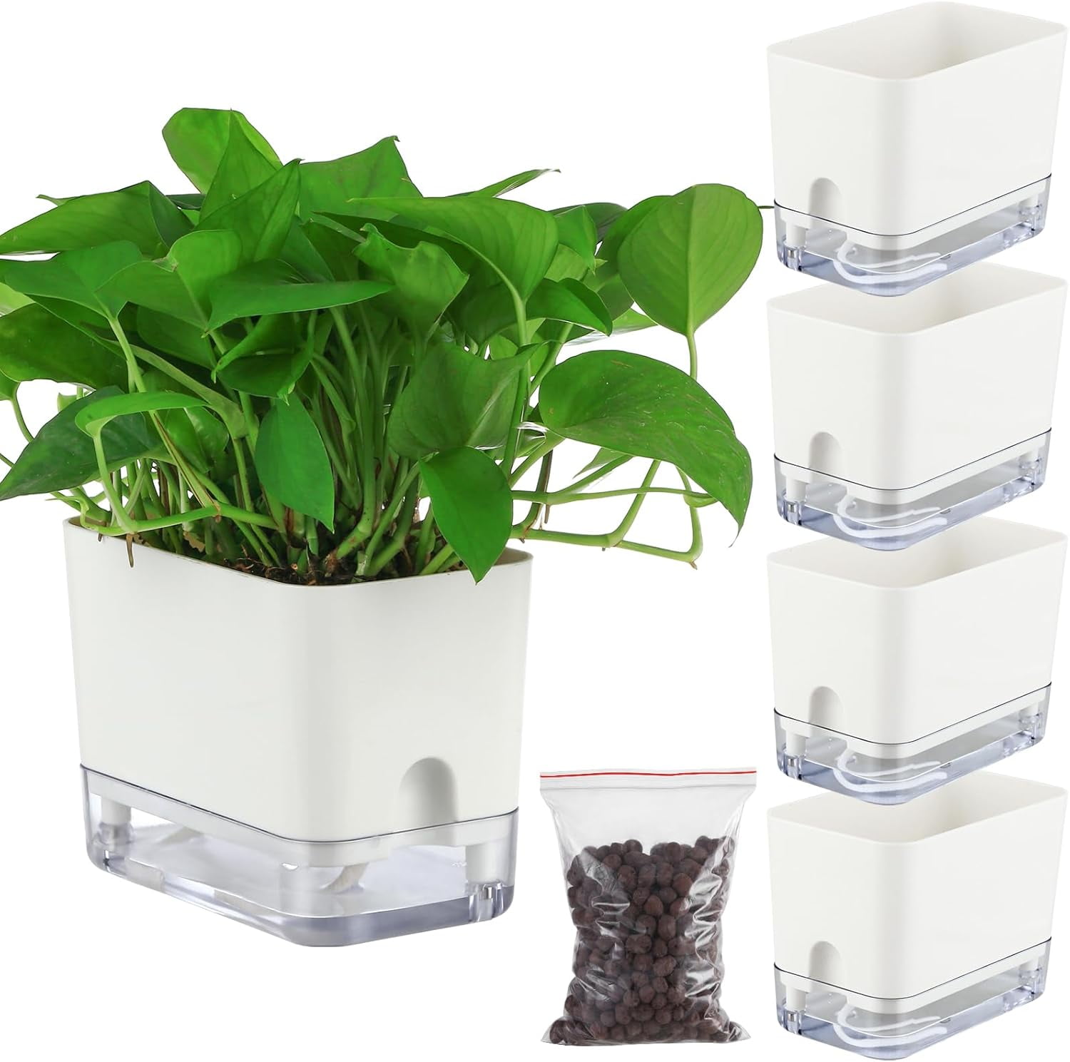 Self Watering Pots for Indoor 7 inch, 4 Packs Rectangle Self-Watering ...