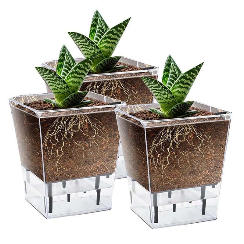 Self Watering Pots Set, 3 Pack 5 Inch for Indoor Plants, Clear Planter ...