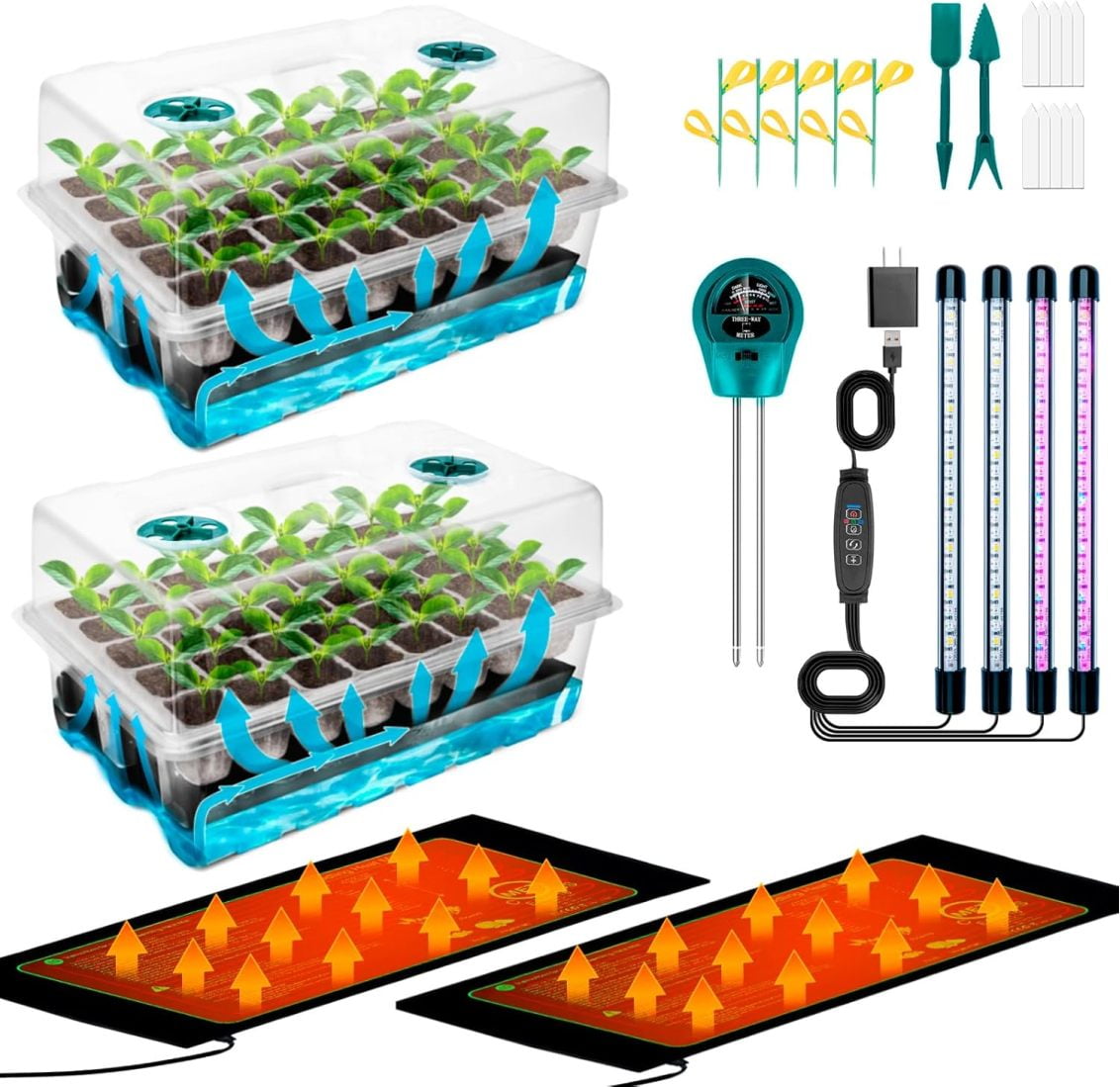 Self-Watering Seed Starter Tray with Grow Light and Heat Mat, 80-Cell Plant Starter Trays Seed ...