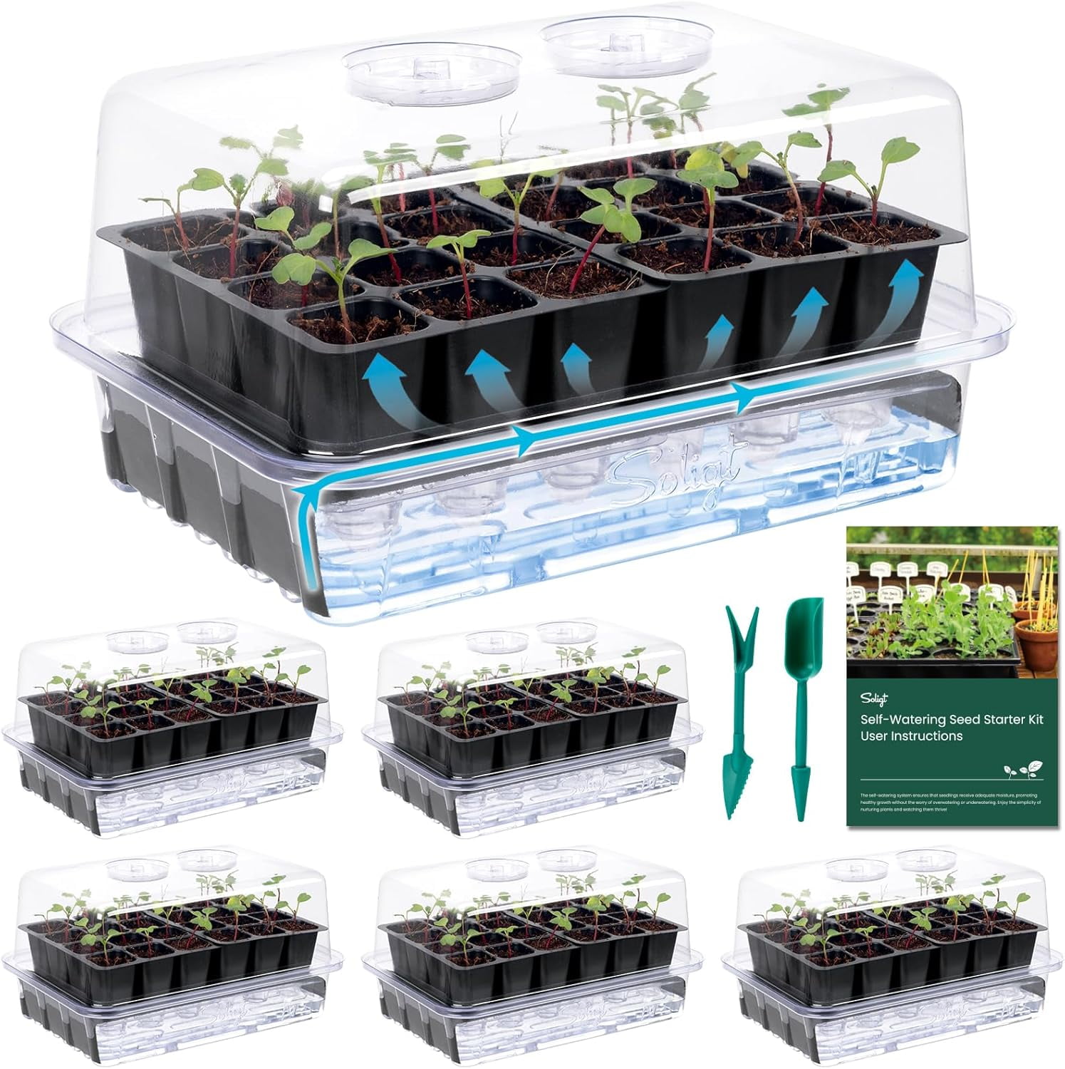 Self Watering Seed Starter Trays with Humidity Domes, Extra Thick ...