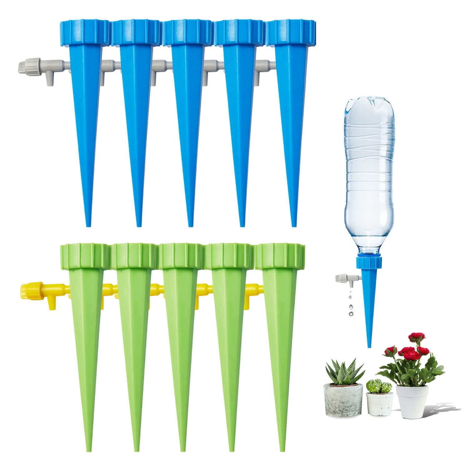 Reppkyh Self Watering Spikes for Plants, 16 Pack with Adjustable Valve ...