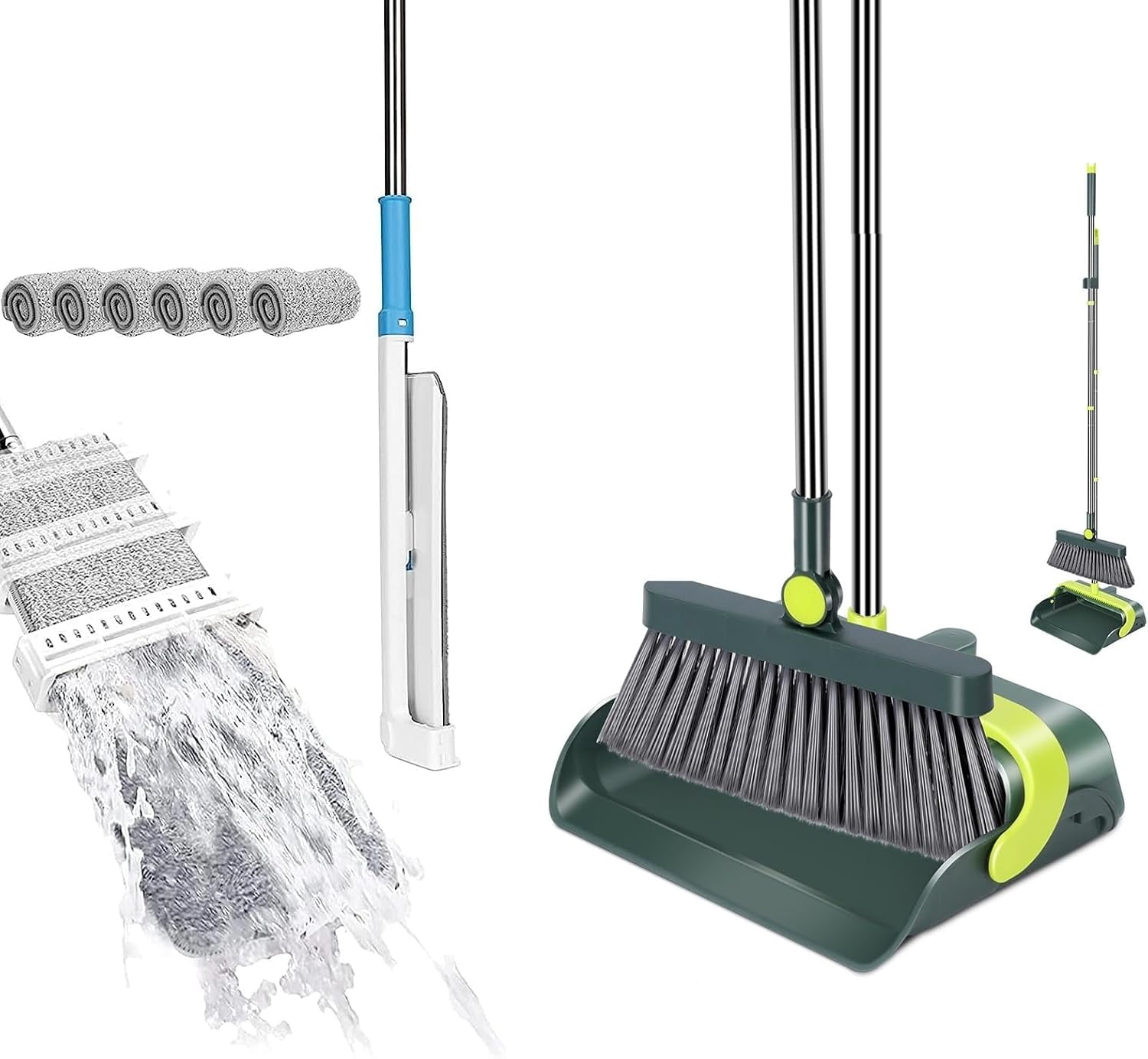 Self Wringing Flat Mop with 6 Reusable Mop Pads and 1 Scraper & Stand ...