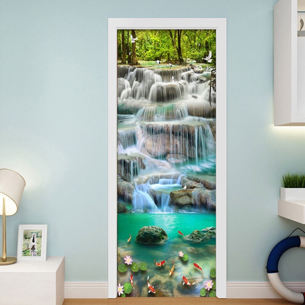 Self-adhesive Door Sticker D Landscape Waterfall Wallpaper PVC ...