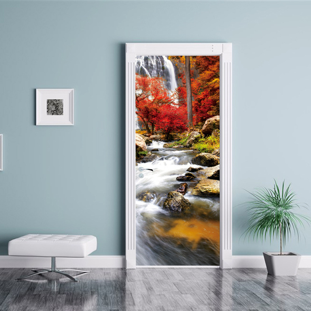 Self-adhesive Door Sticker D Landscape Waterfall Wallpaper PVC ...