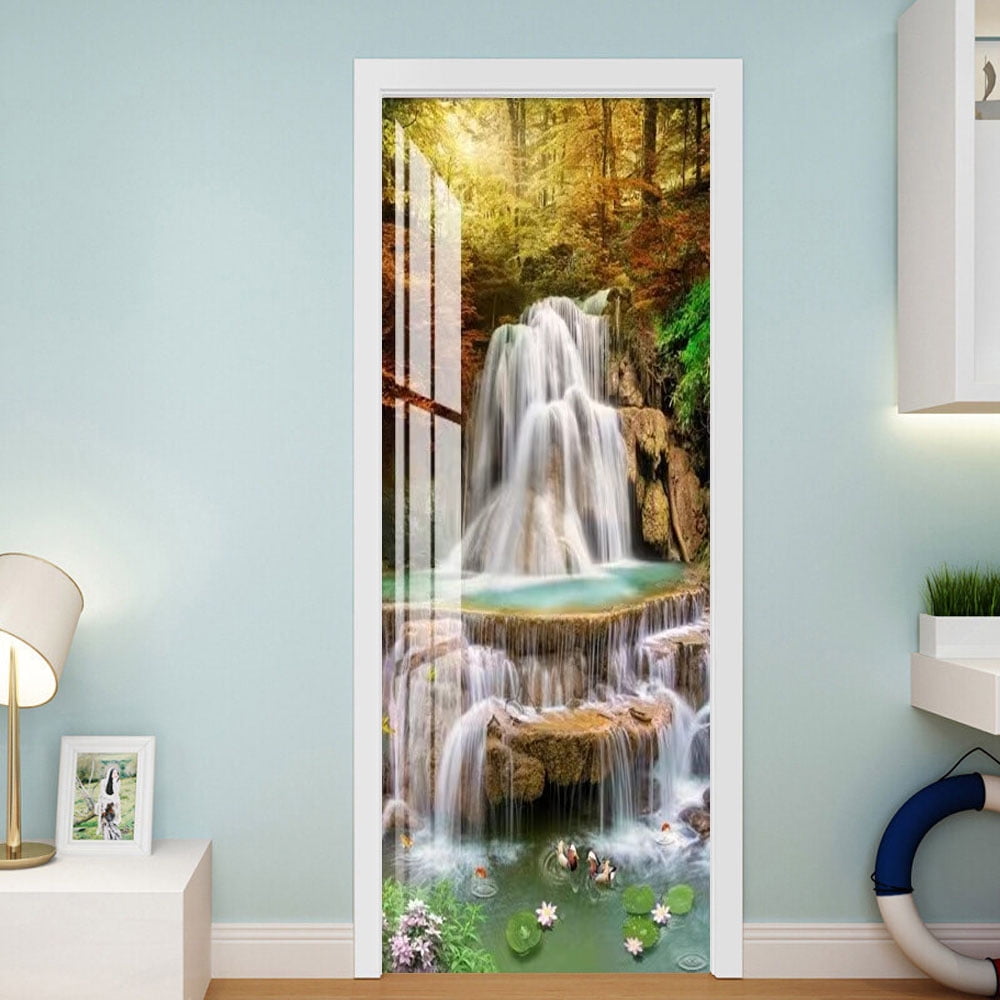 Self-adhesive Door Sticker D Landscape Waterfall Wallpaper PVC ...